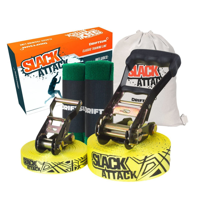 Complete Slackline Kit with Ratchet, Training Line & Bag | Driftsun ...