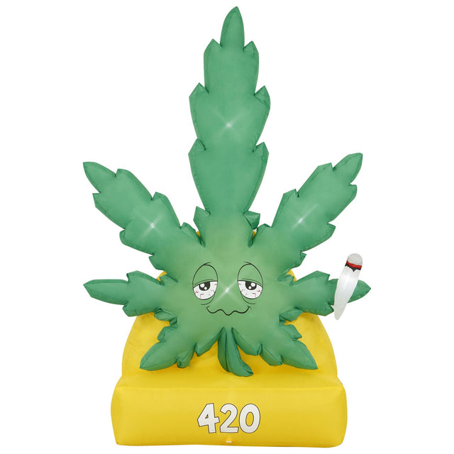 6 Ft Giant Weed Inflatable Yard Decoration with Built-in Bulbs, Tie-Do ...