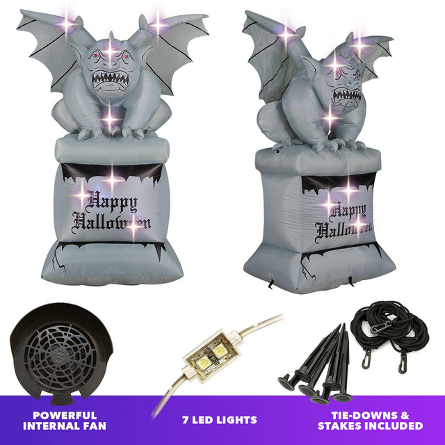 8 ft Perched Stone Gargoyle on Pedestal Halloween inflatable ...