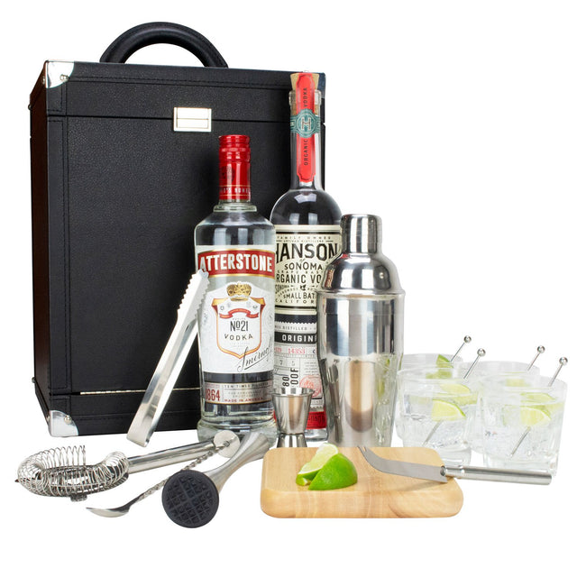 Premium 17-Piece Portable Barware Set with Travel Cocktail Bar Box ...