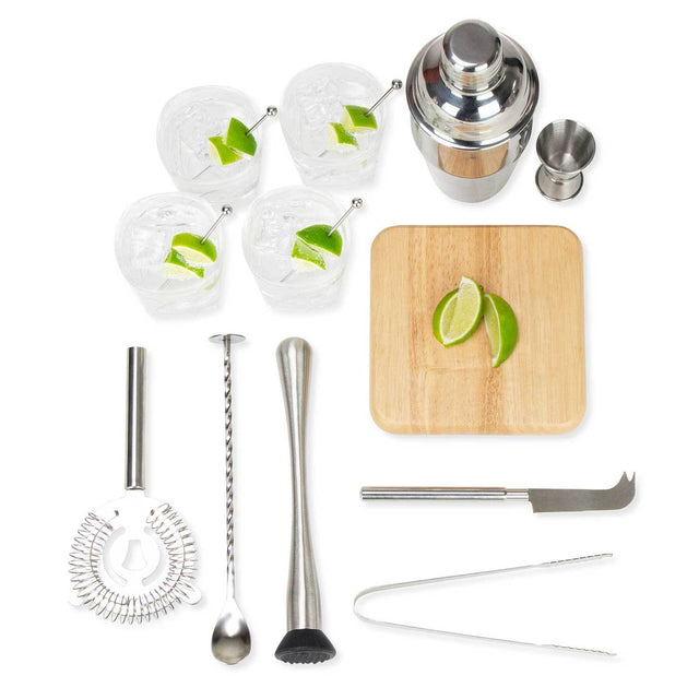 Premium 17-Piece Portable Barware Set with Travel Cocktail Bar Box ...