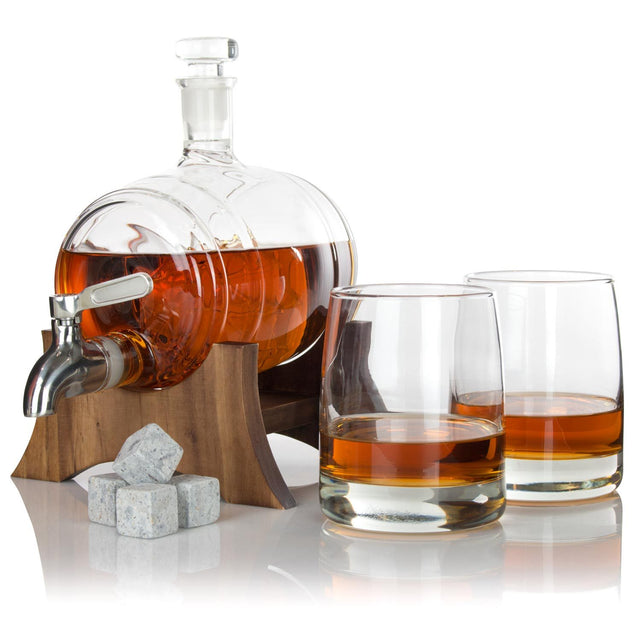 Whiskey Barrel Decanter Set with Glasses and Stones - Atterstone ...